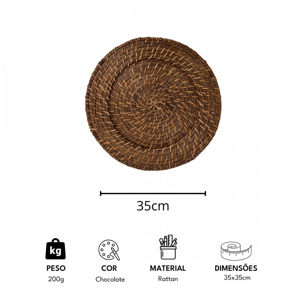 SOUSPLAT REDONDO RATTAN CHOCOLATE 35 CM 70% BAMBU 30% RATTAN